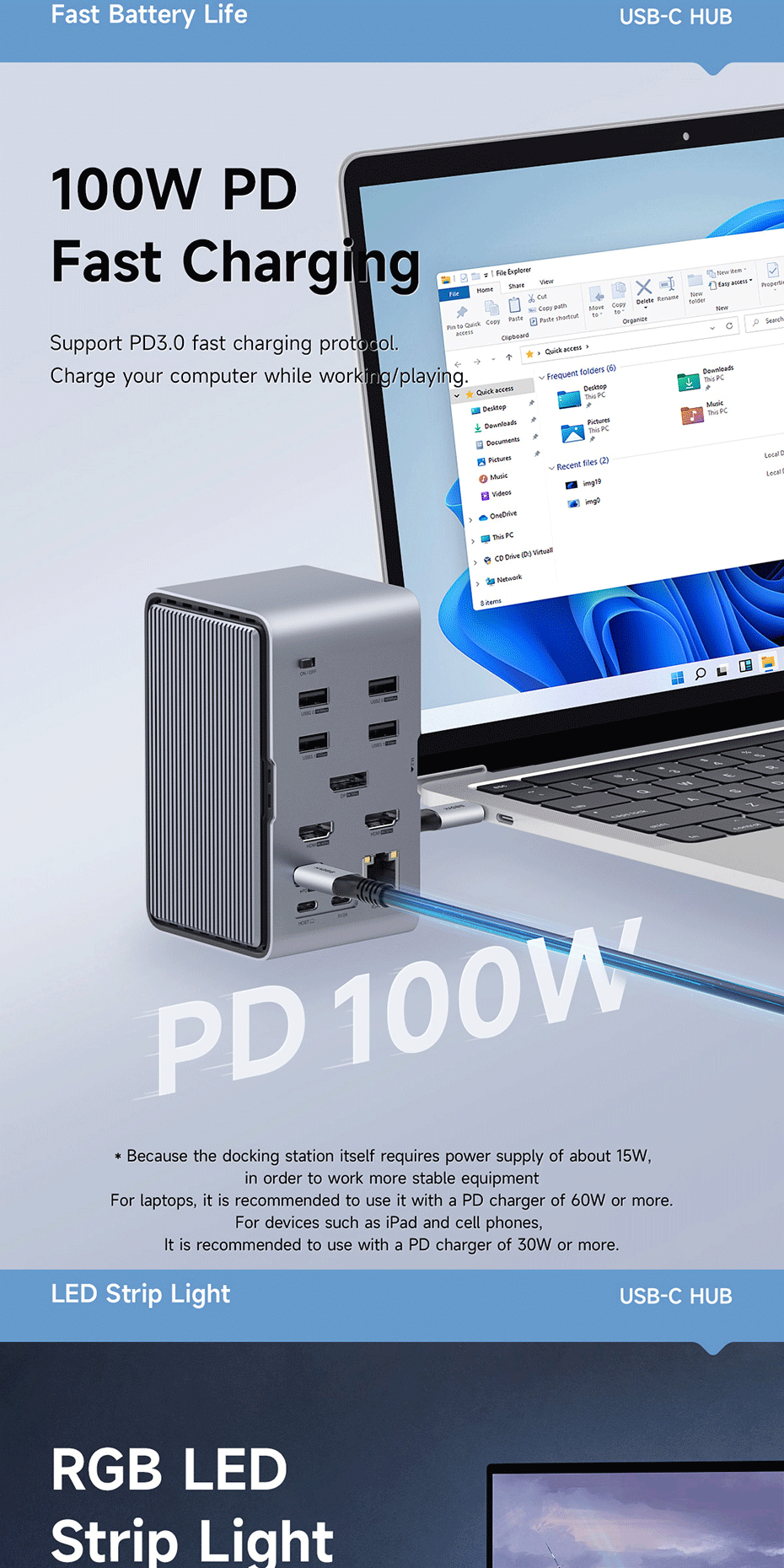 Hagibis Dual USB C Docking Station Triple Monitor LED Strip Light USB-C ...