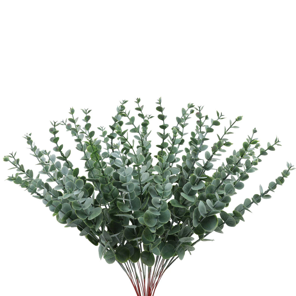 Ten Pack Artificial Eucalyptus Leaves Green Gold Fake Plant Branches ...