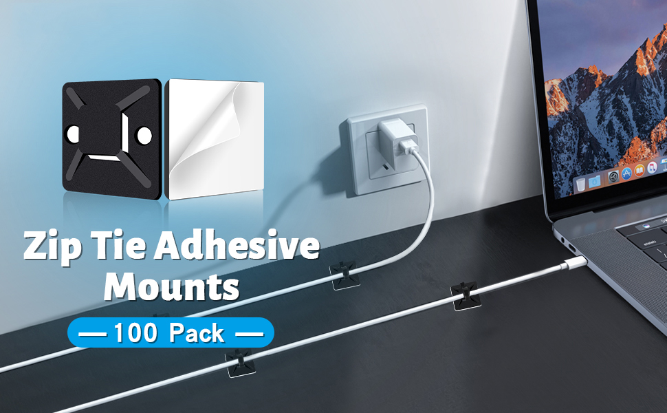 100 Pcs Cable Tie Mount, Sticky Cable Tie Pads Black Cable Tie Base ...