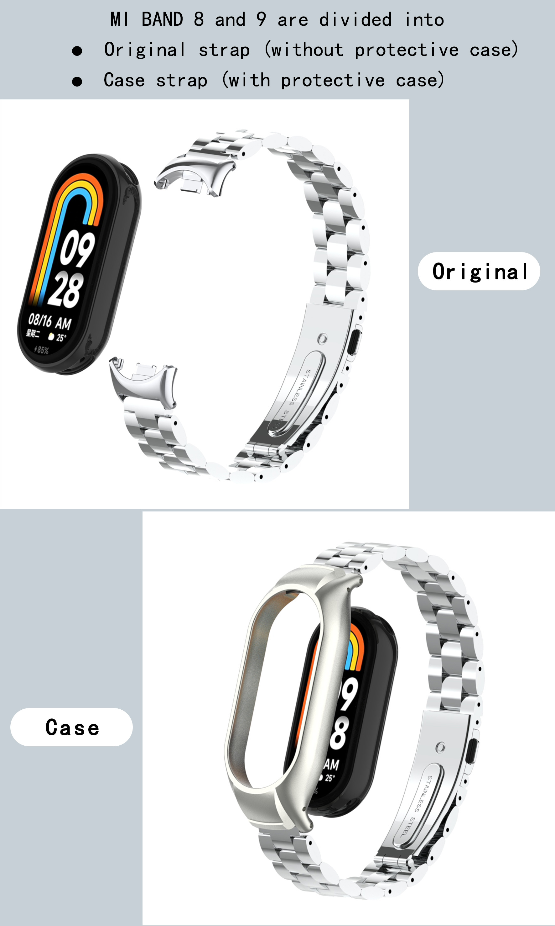 Strap for Xiaomi Mi Band 9 Mi band 3/4/5/6/7/8 Active Metal Strap stainless steel Bracelet ...