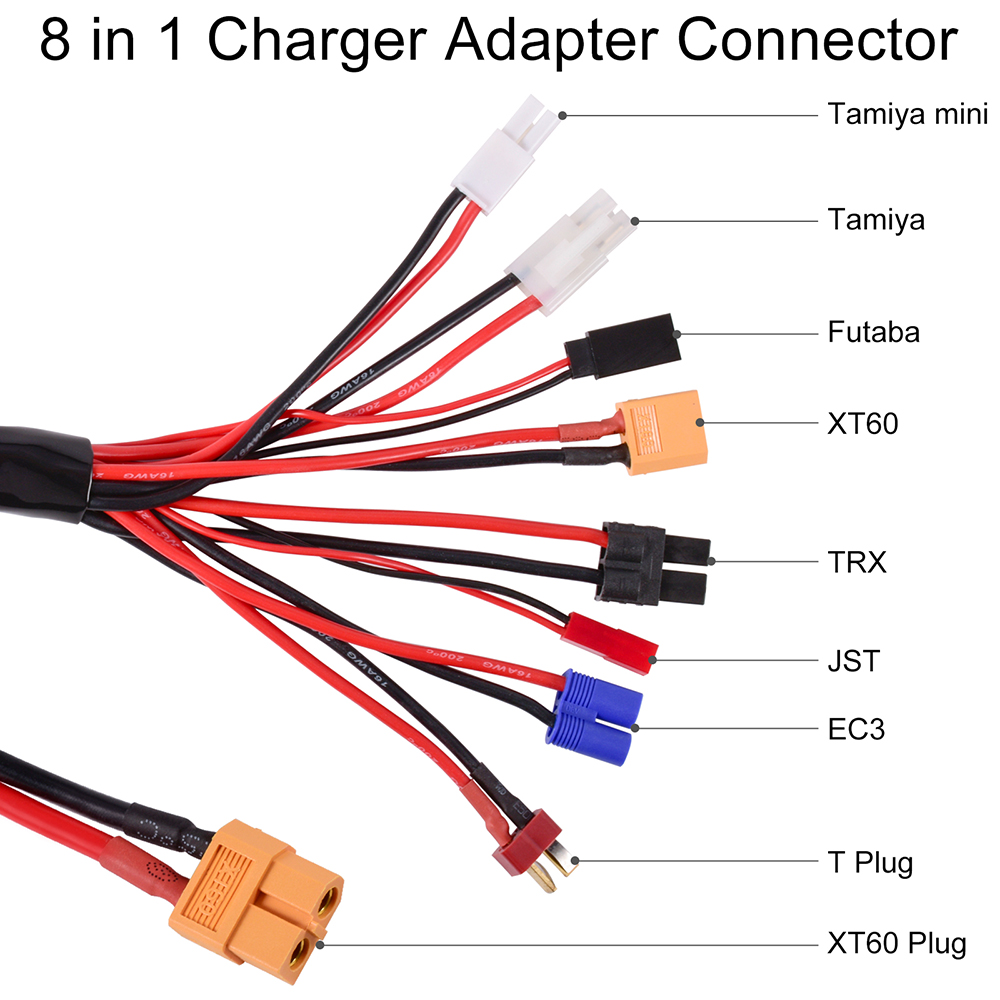 RC Charger Adapter Connector 8 In 1 Charger 4.0mm Banana XT60 TRX ...