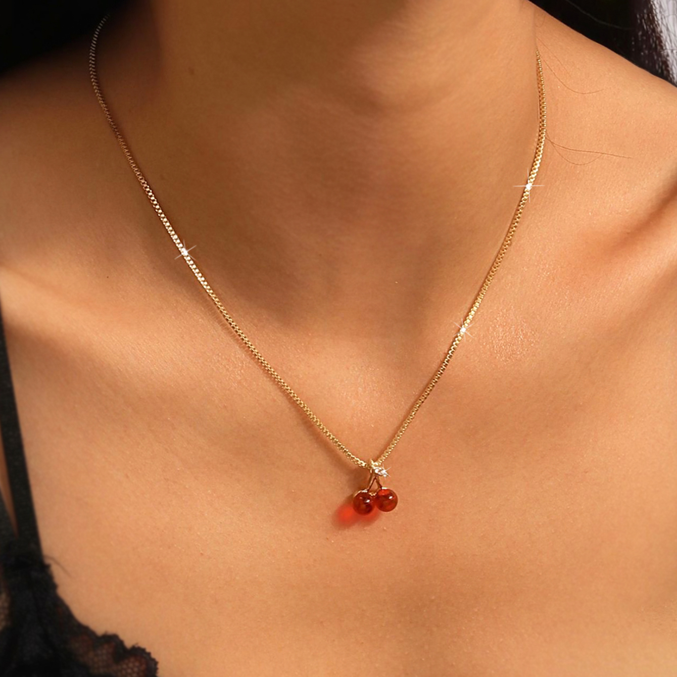 Women's Cherry Red Necklace Fashion Minimalist Luxury Versatile ...