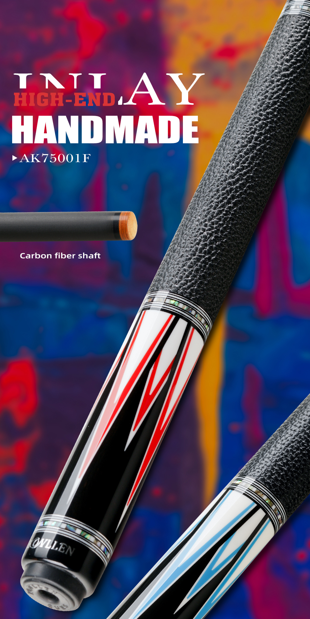 KONLLEN-Upgrade Carbon Fiber Pool Cue Stick, Real Inlay Billiard Cue ...