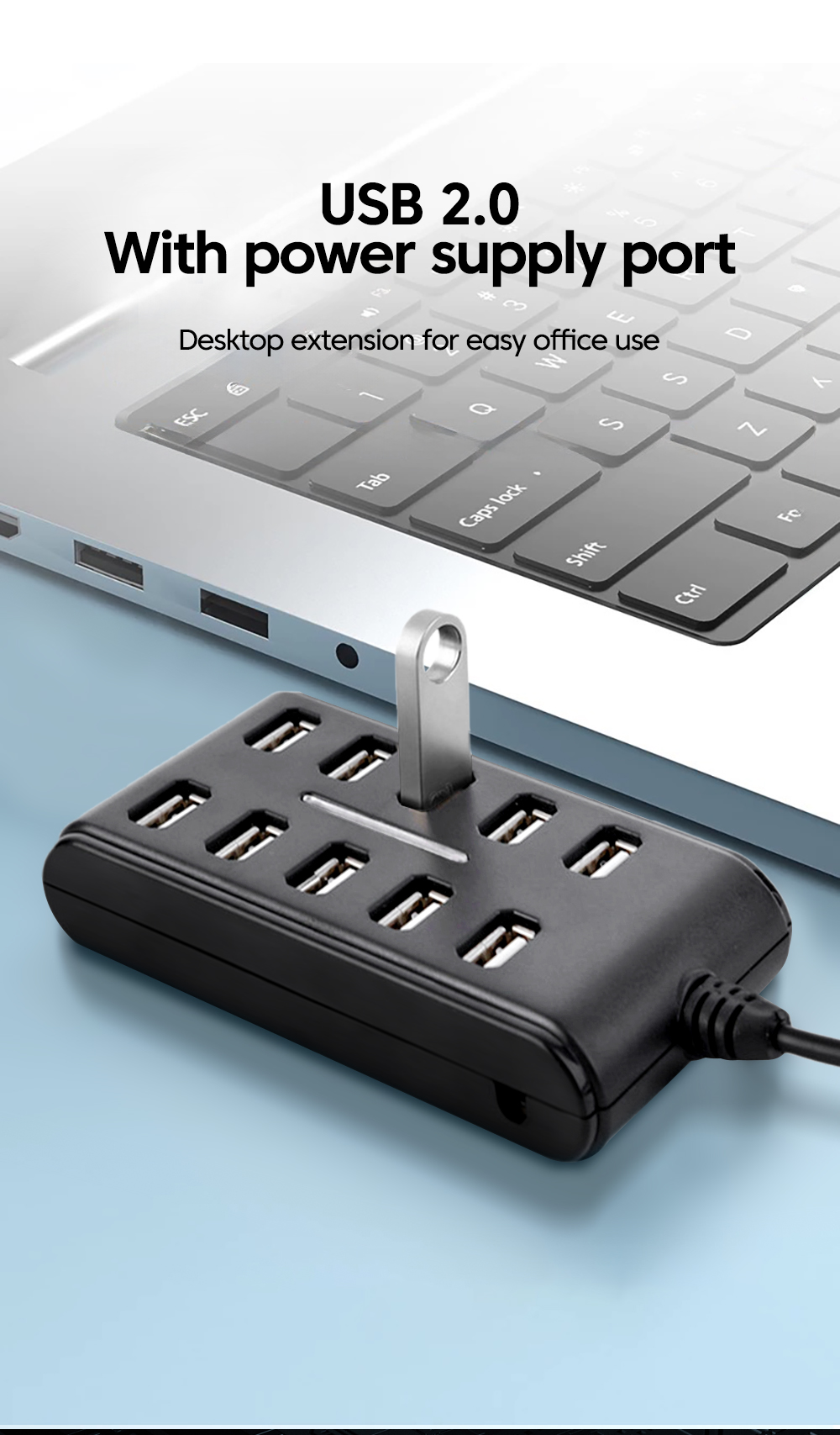 USB 2.0 Hub 10 Port Multiple Expander USB Hub 2.0 With switch Portable ...