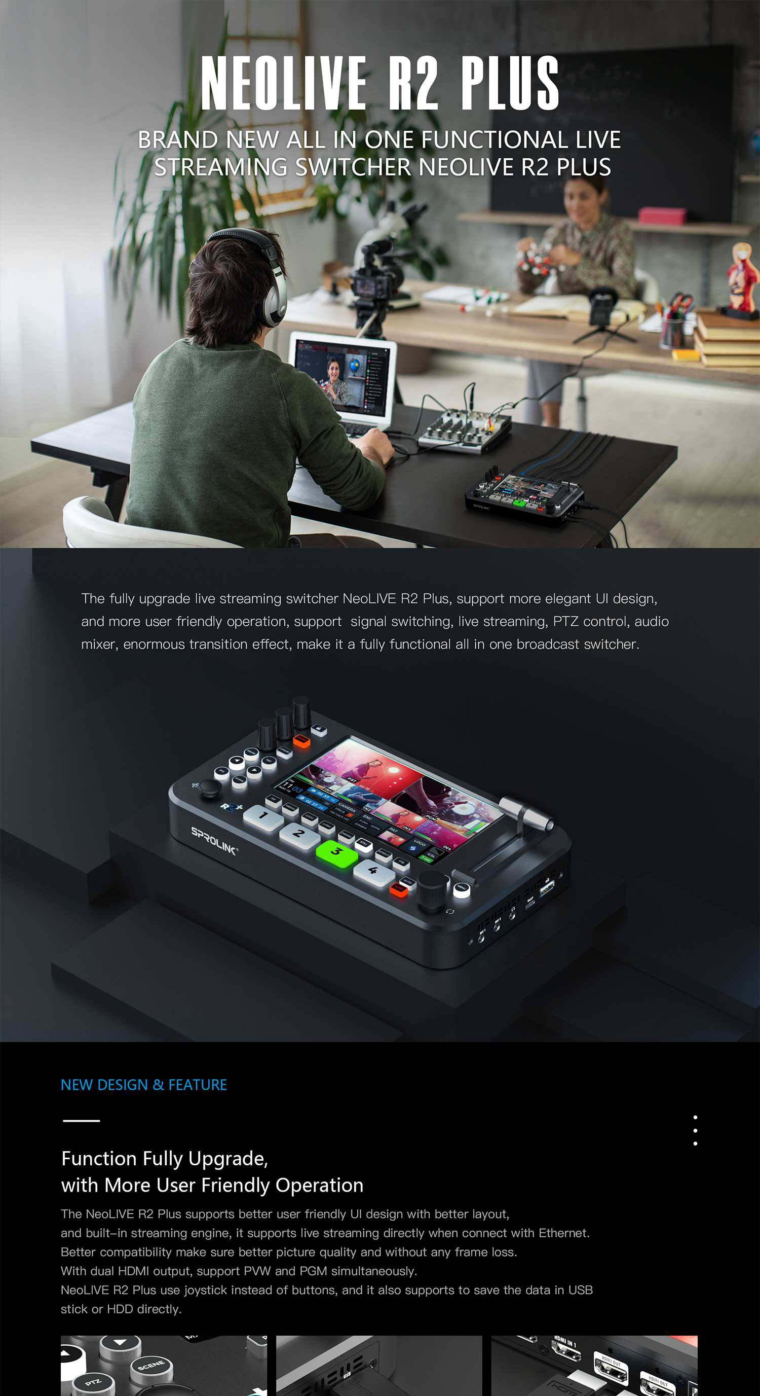 SPROLINK NEOLIVE R2 PLUS All in One Functional Live Streaming Switcher USB3.0 Lossless Stream ...