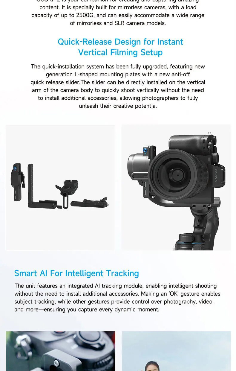 FeiyuTech SCORP 2 Camera Gimbal Stabilizer Built-in AI Tracker Upgrade Joystick Touch Screen for ...