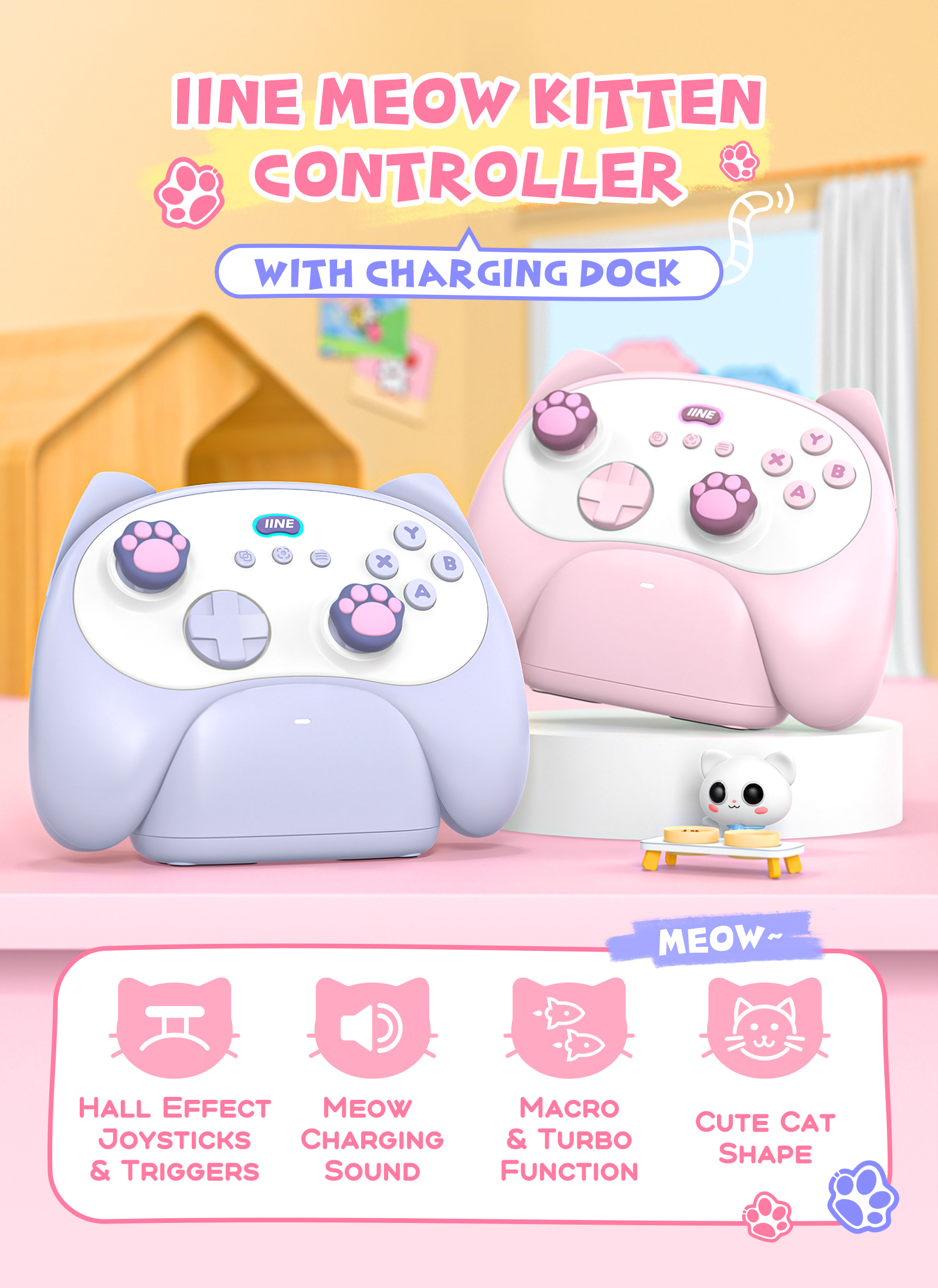 IINE Meow Kitten Controller with Charging Dock | High-Density Hall ...