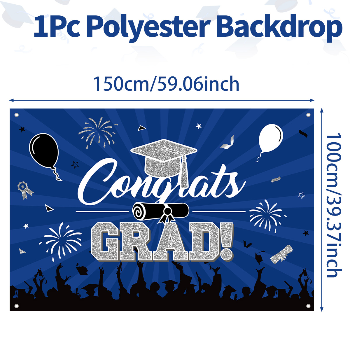 150*100cm Congrats Grad Backdrop Polyester Graduation Banner Background ...