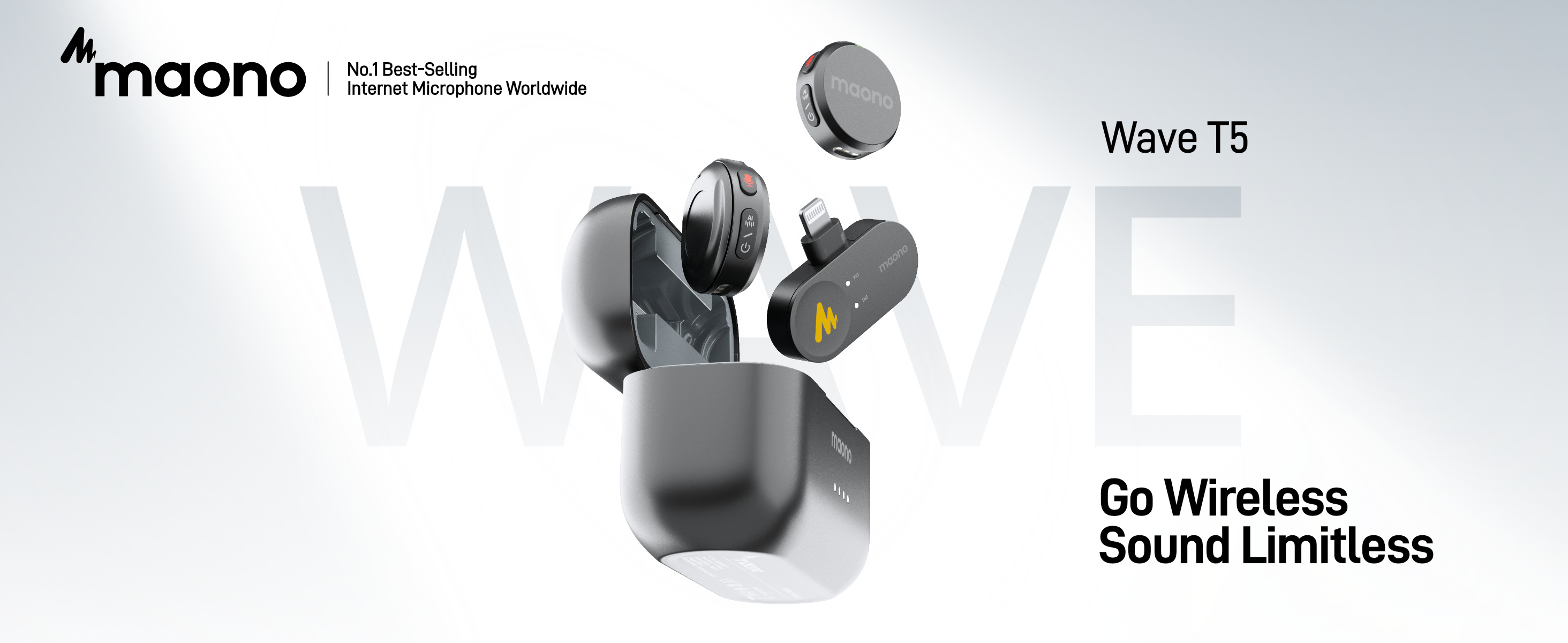 Maono Wave T5 Wireless Lavalier Microphone USB C Plug Mini Mic Noise Cancelling Microphone with ...