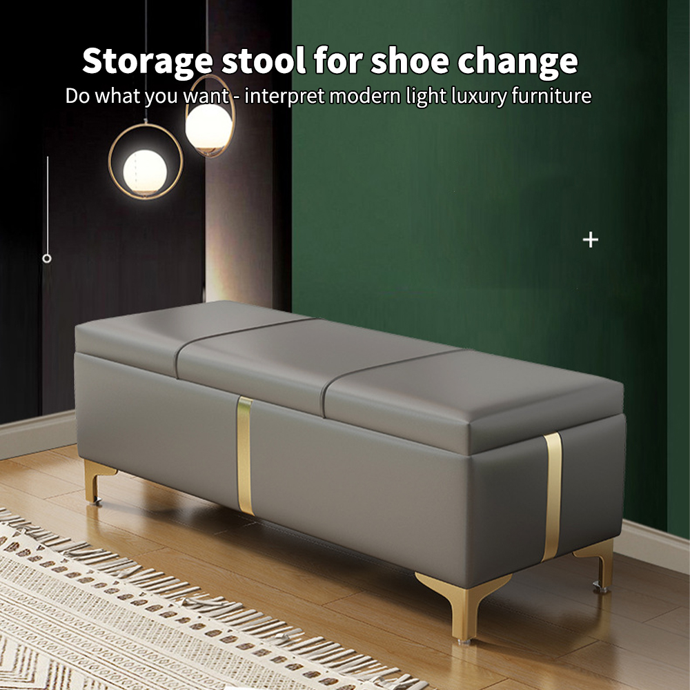 Storage Box Stool Chair Waterproof Leather Footstool Multi-purpose ...