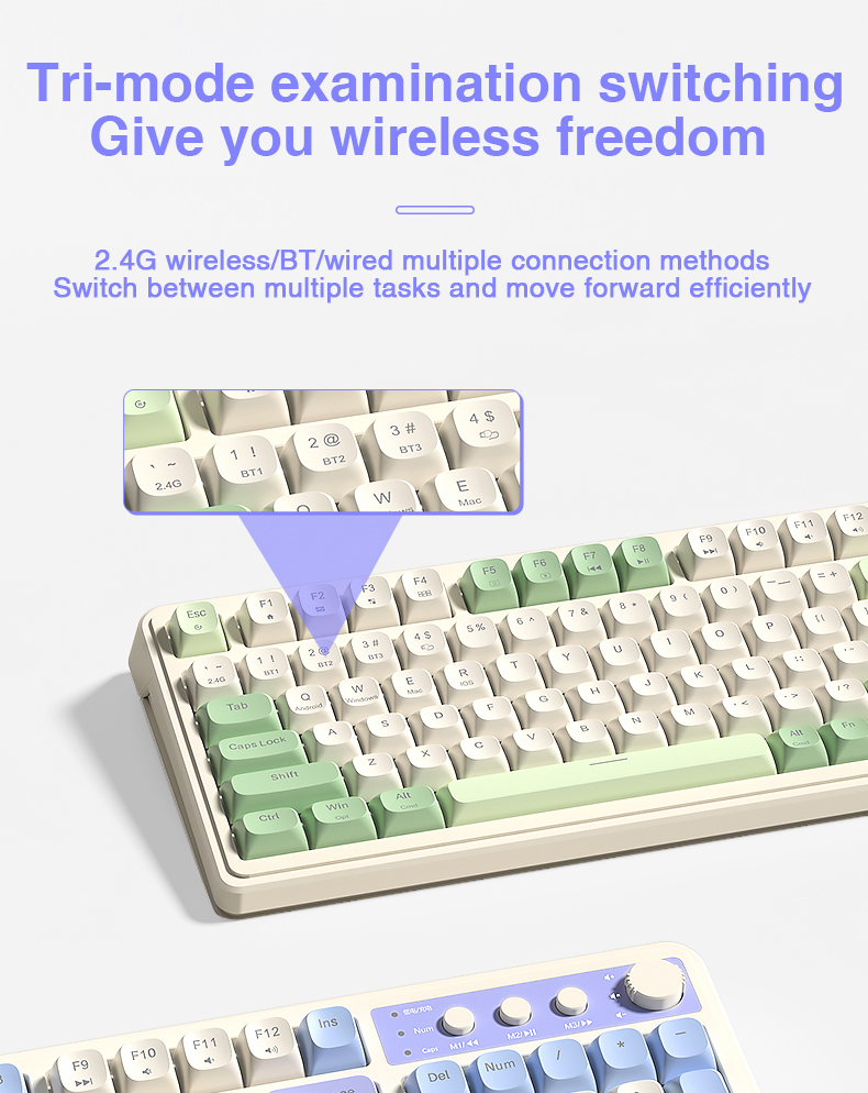 AULA S99 Wireless Membrane Keyboard 99 Keys Tri-mode RGB Multi-function ...