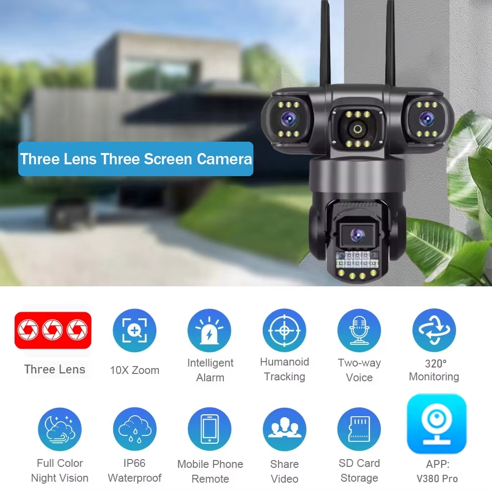 12MP Three Lens Three Screens PTZ IP Camera Outdoor HD Wifi Security ...