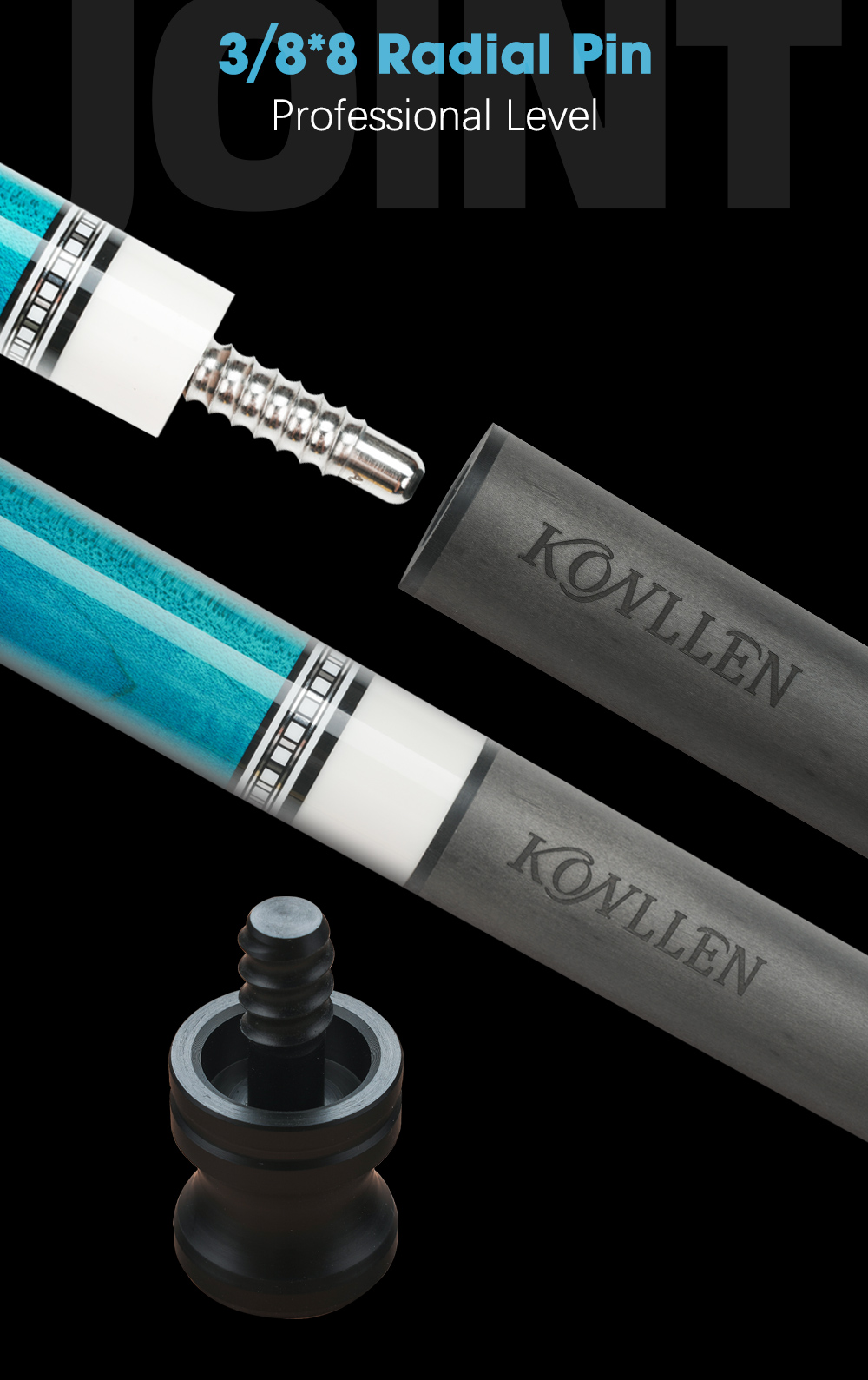KONLLEN Billiard Pool Cue Shaft Carbon Shaft 3/8*8 Radial Pin Joint 11 ...