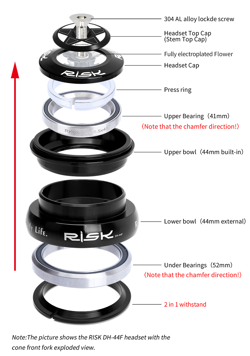 RISK MTB Road Bicycle Headsets 44mm 34/41/41.8/49.7/50.6/55/56mm for ...