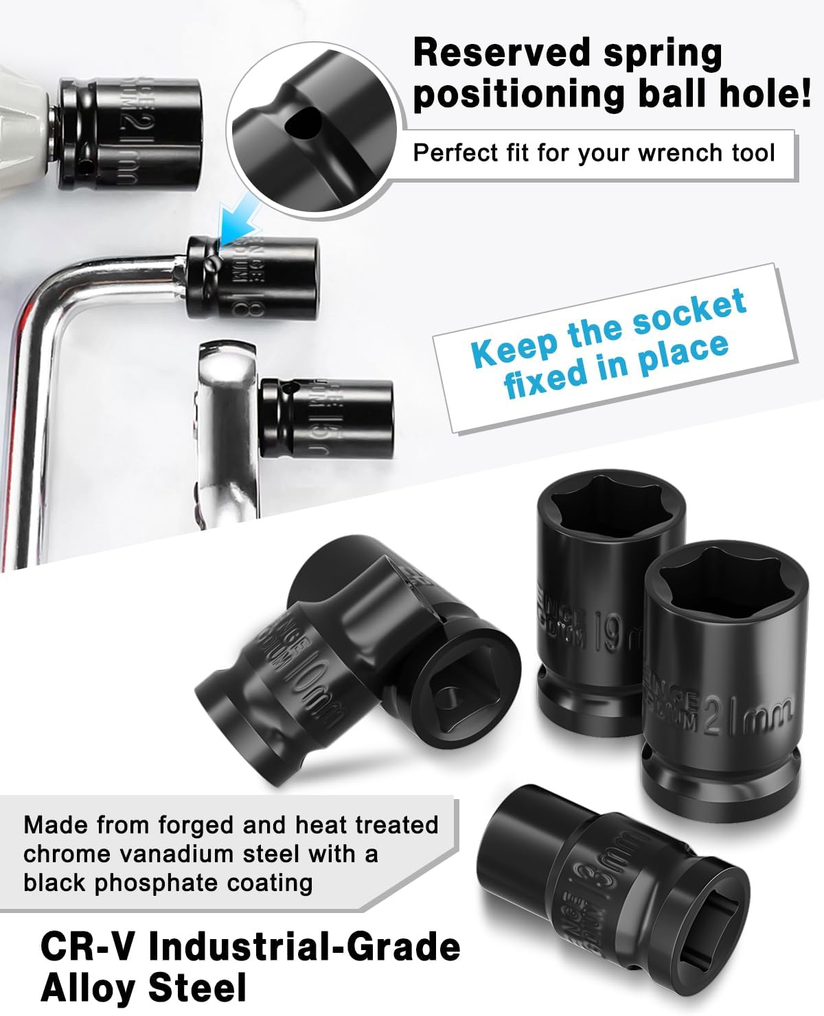 32mm 1pc 1/2-Inch Drive Shallow Impact Socket Set .6-Point Design ...