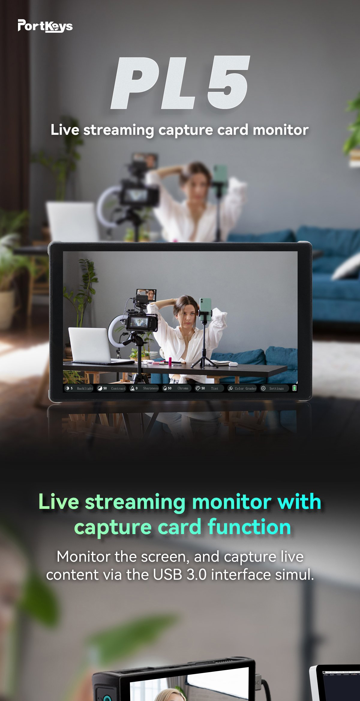 Portkeys PL5 5.4‘’ 500nits Live Streaming Monitor with Capture Card ...