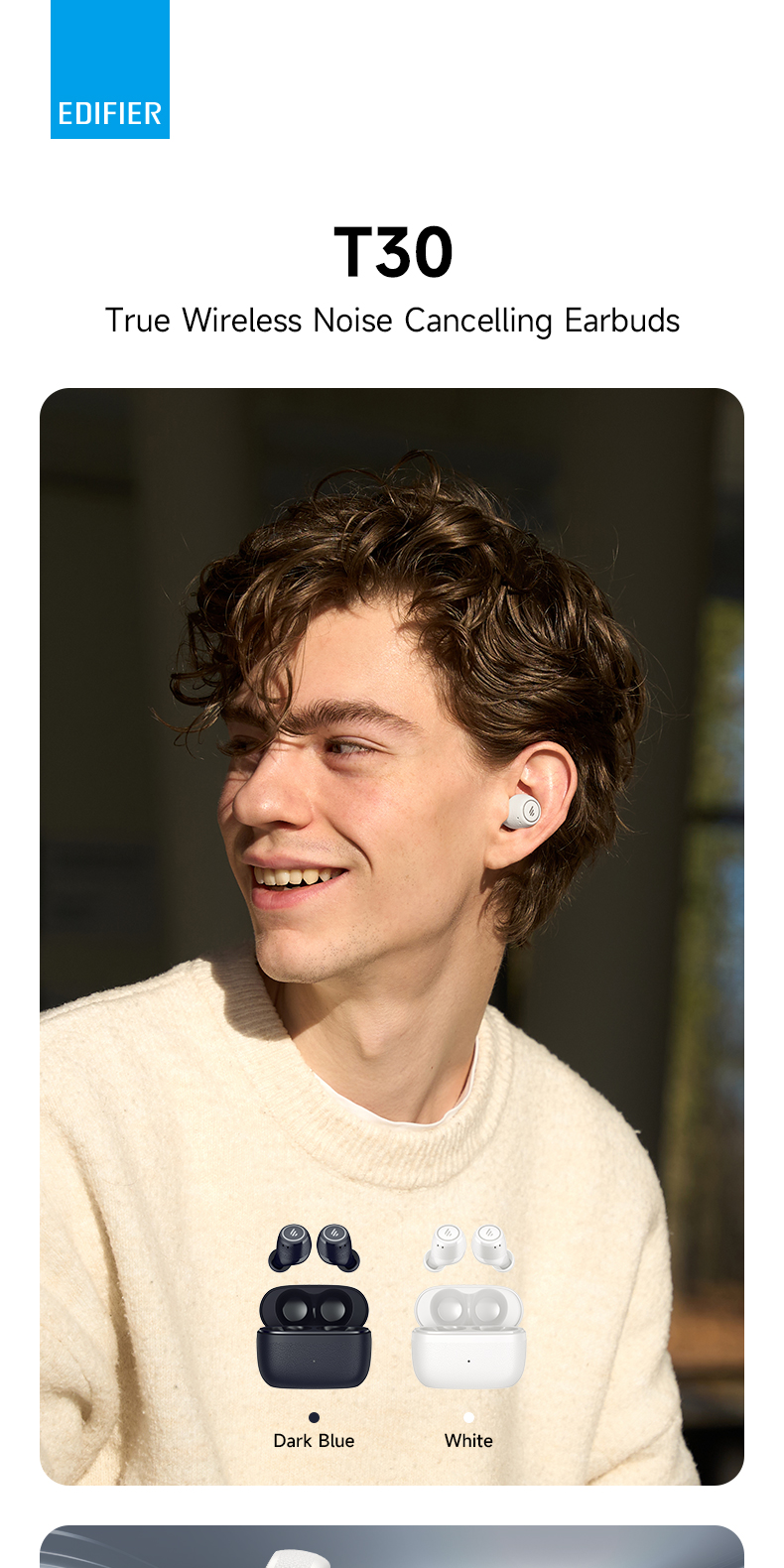 EDIFIER T30 Bluetooth V5.4 Earbuds Active Noise Cancellation Earphones ...