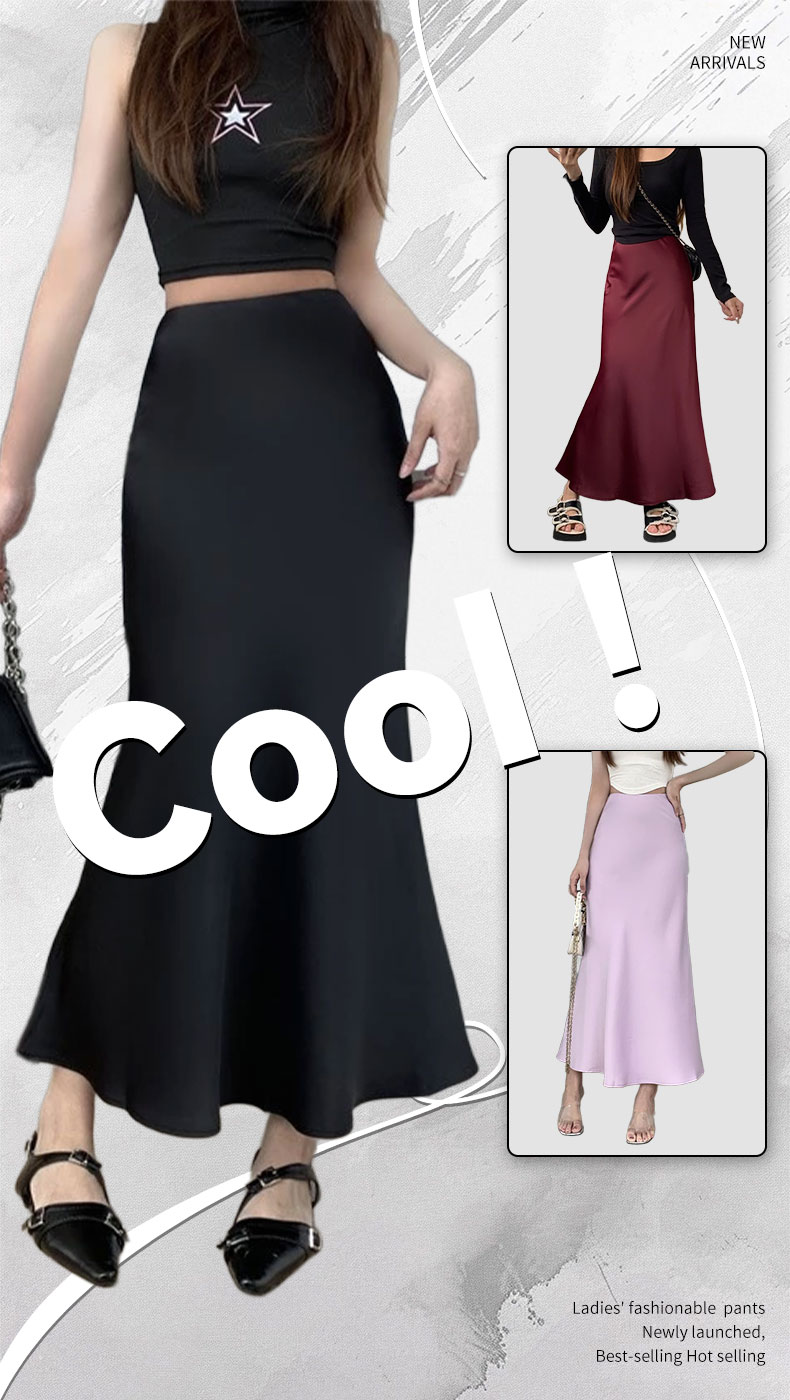 9 COLOR S-XL Korean Casual A-line Satin Palda Mermaid Wrap Long Skirt ...