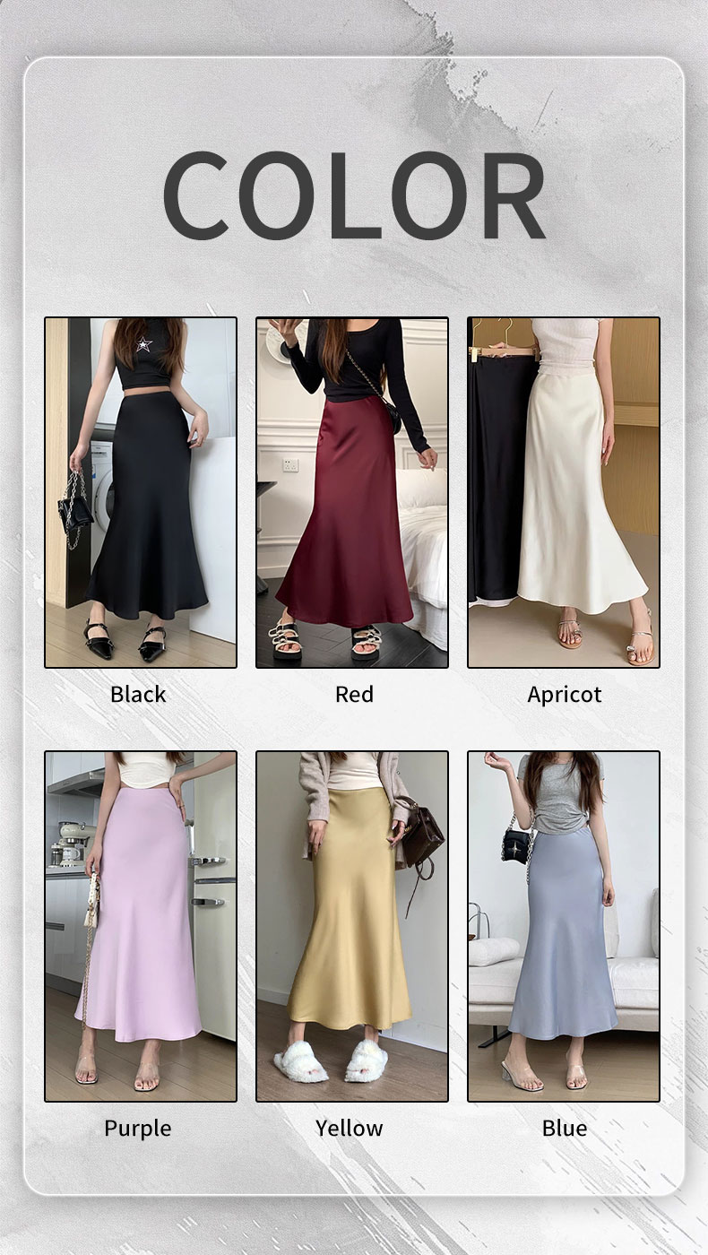 9 COLOR S-XL Korean Casual A-line Satin Palda Mermaid Wrap Long Skirt ...