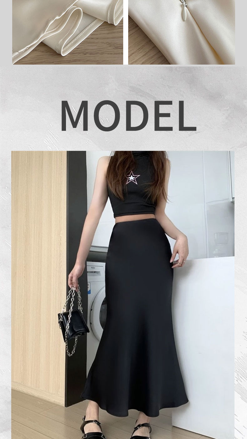 9 COLOR S-XL Korean Casual A-line Satin Palda Mermaid Wrap Long Skirt ...