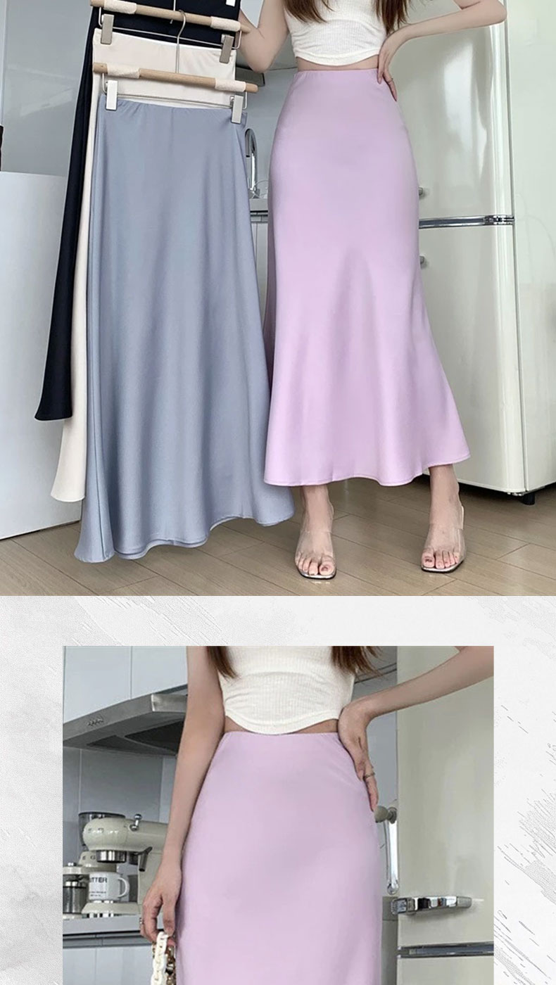 9 COLOR S-XL Korean Casual A-line Satin Palda Mermaid Wrap Long Skirt ...