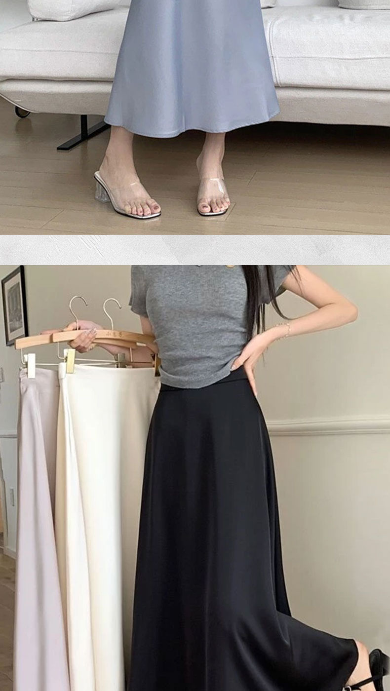 9 COLOR S-XL Korean Casual A-line Satin Palda Mermaid Wrap Long Skirt ...