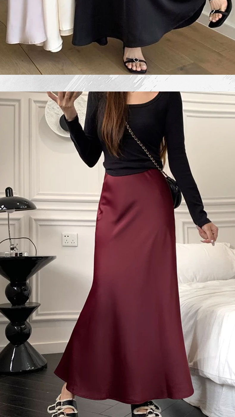 9 COLOR S-XL Korean Casual A-line Satin Palda Mermaid Wrap Long Skirt ...