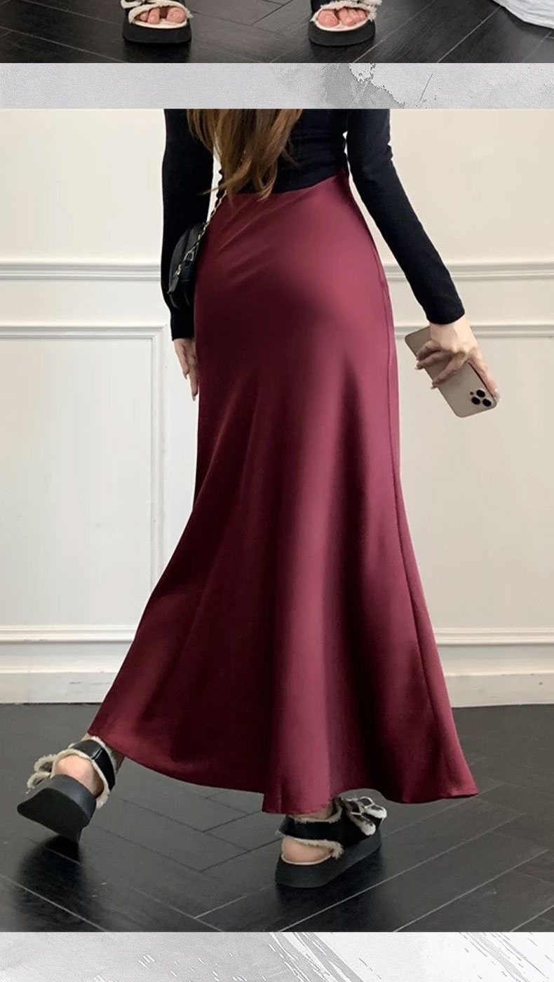 9 COLOR S-XL Korean Casual A-line Satin Palda Mermaid Wrap Long Skirt ...