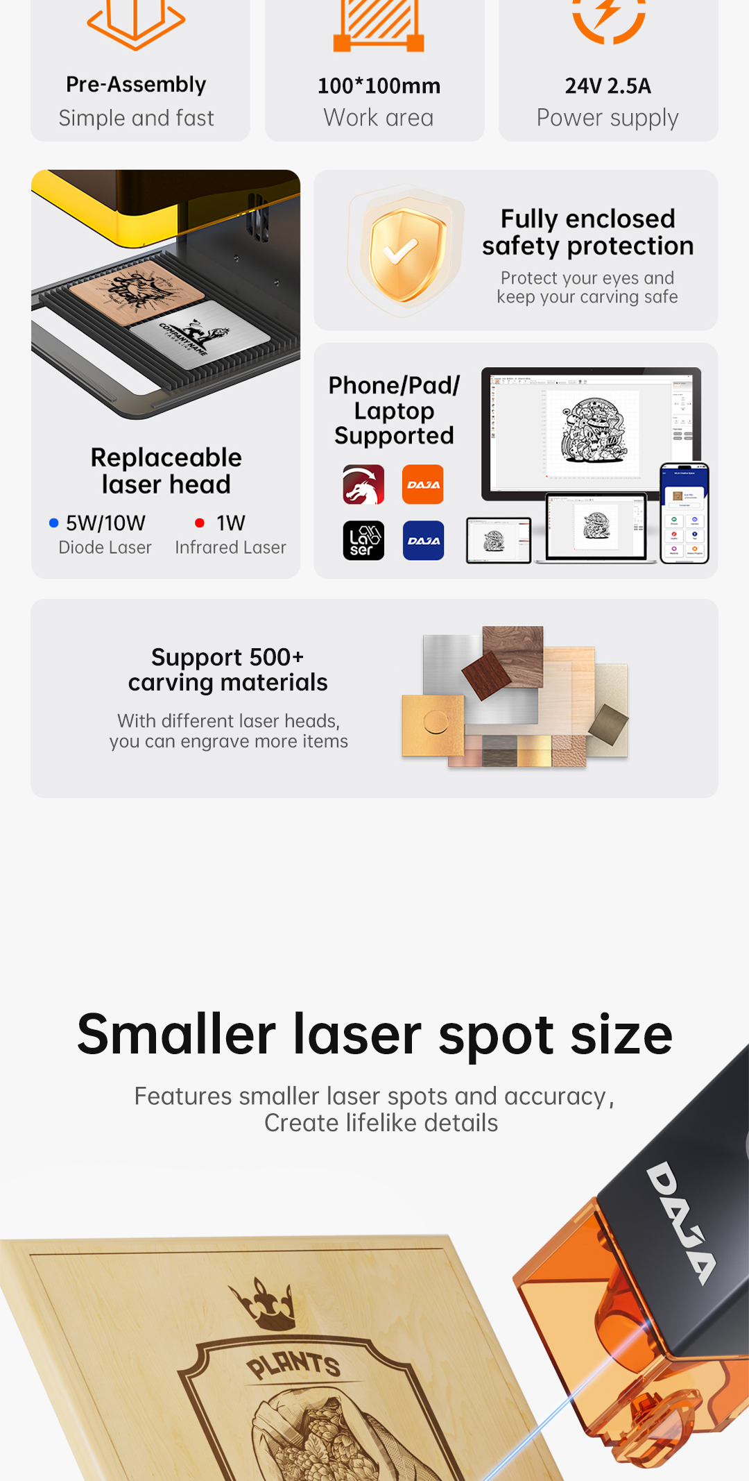 DAJA DJ6 Pro Laser Engraver with Higher Columns Portable Laser ...