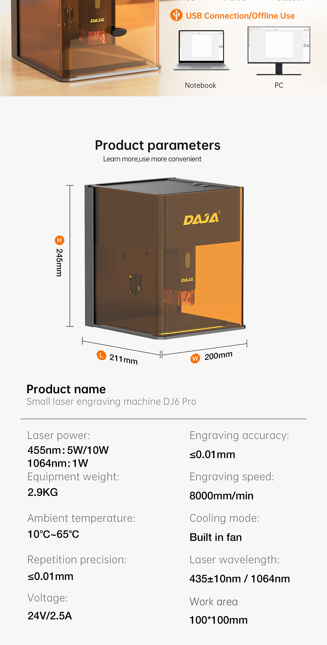 DAJA DJ6 Pro Laser Engraver with Higher Columns Portable Laser ...