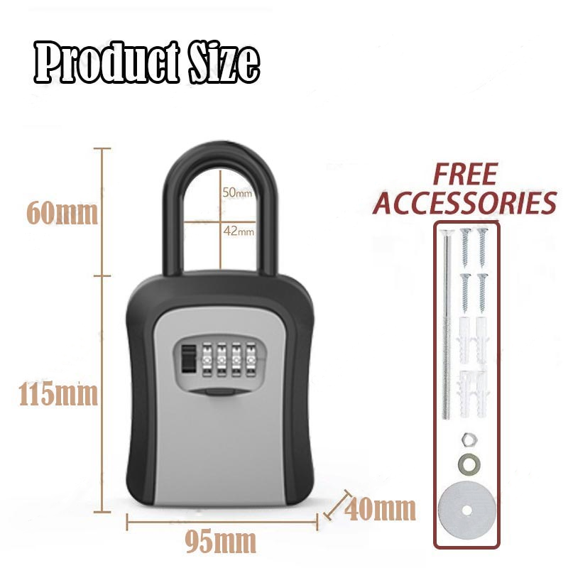 Key Storage Box 4-Digit Combination Lock with Hook Alloy Outdoor Wall ...