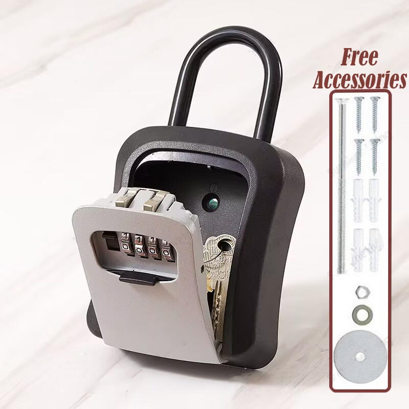 Key Storage Box 4-Digit Combination Lock with Hook Alloy Outdoor Wall ...