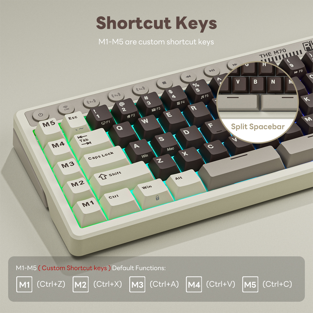 Royal Kludge RK M70 Mocha Grey 73 Key Tri-Mode Wireless With TFT Screen ...