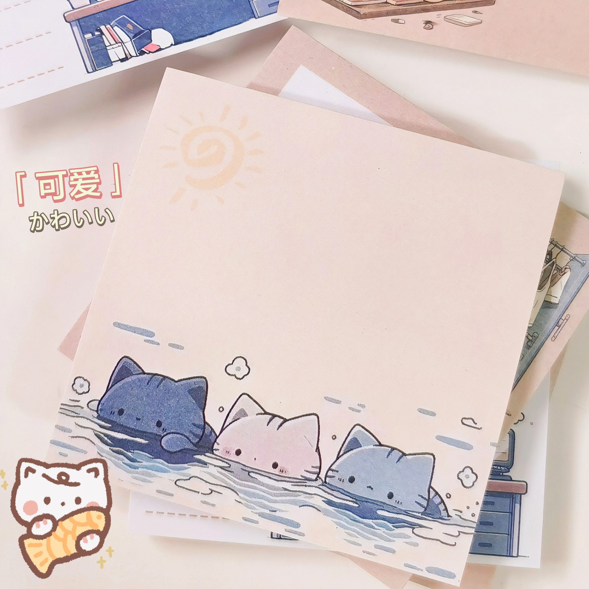 Cute Cat Sticky Notes Original Design Japanese Style Cartoon Girly ...