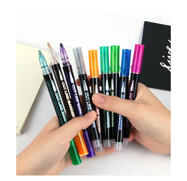 8/12 Colors Flash Marking Double Line Outline Pen Gel Pen Marker DIY ...