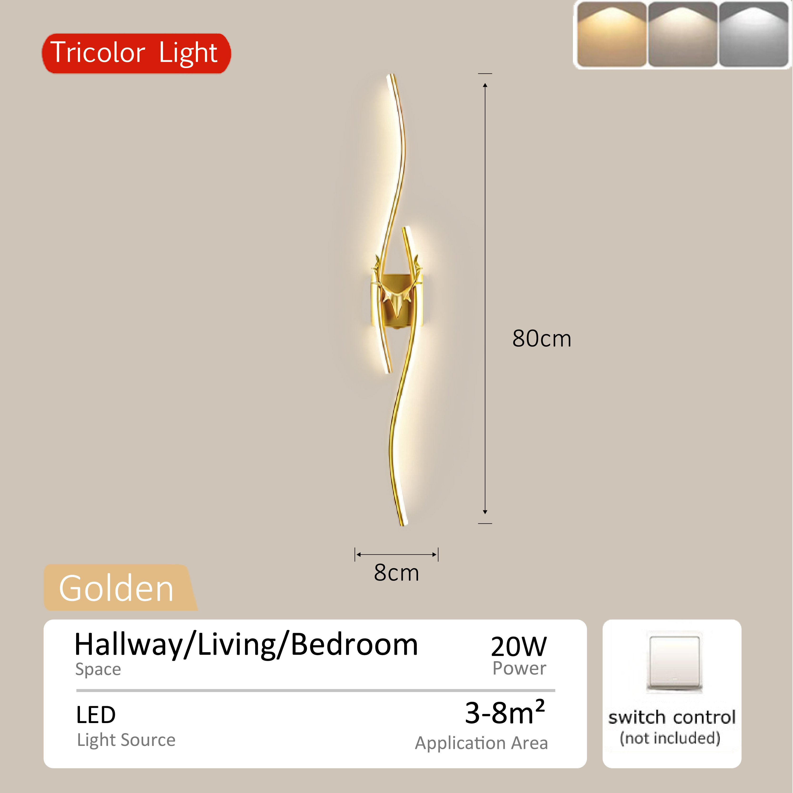 Nordic Wall LED Tri color Light Wall Lamp Bedroom bedside Wall Mounted ...