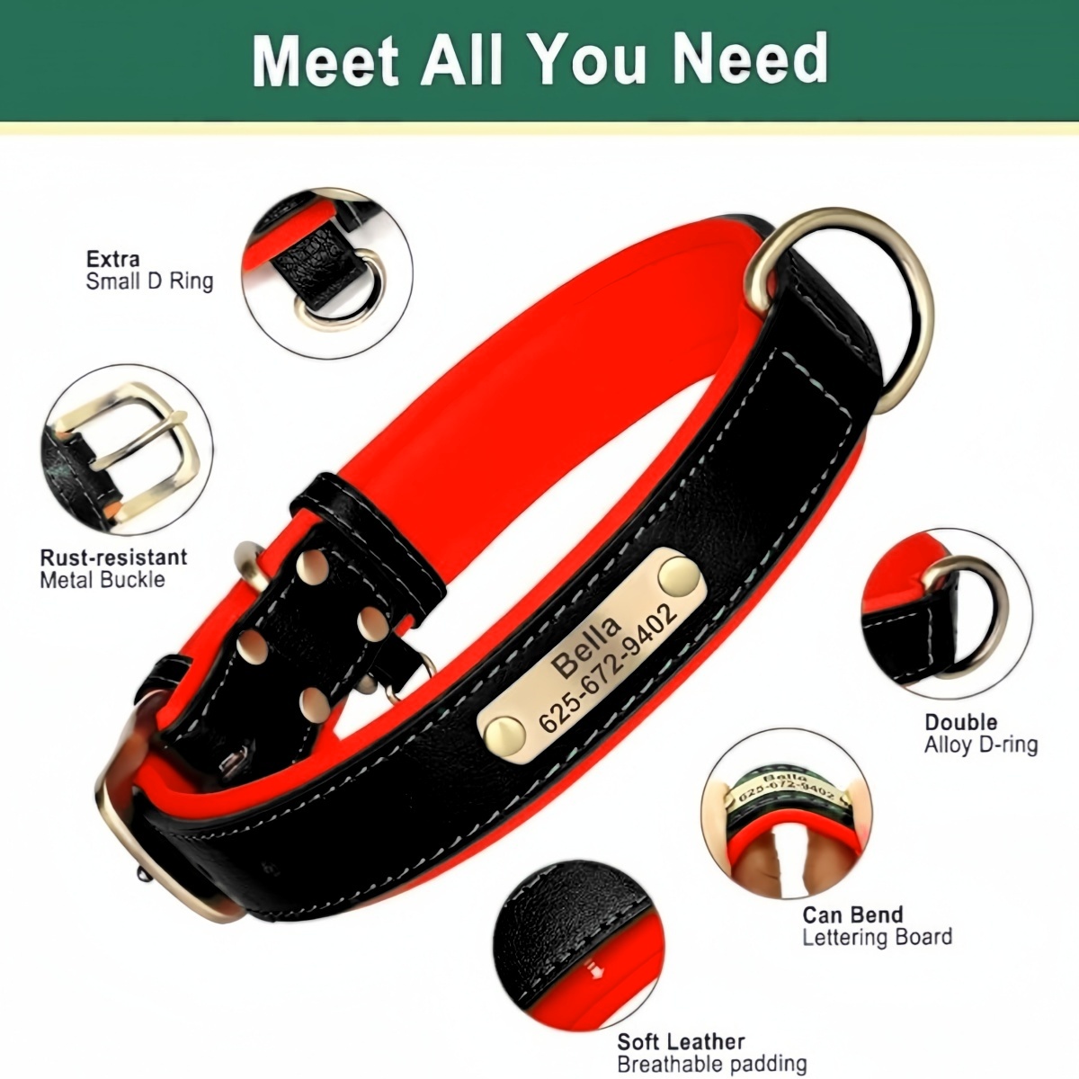 Customizable Leather Dog Collars Personalized Engraved Nameplate, Soft ...