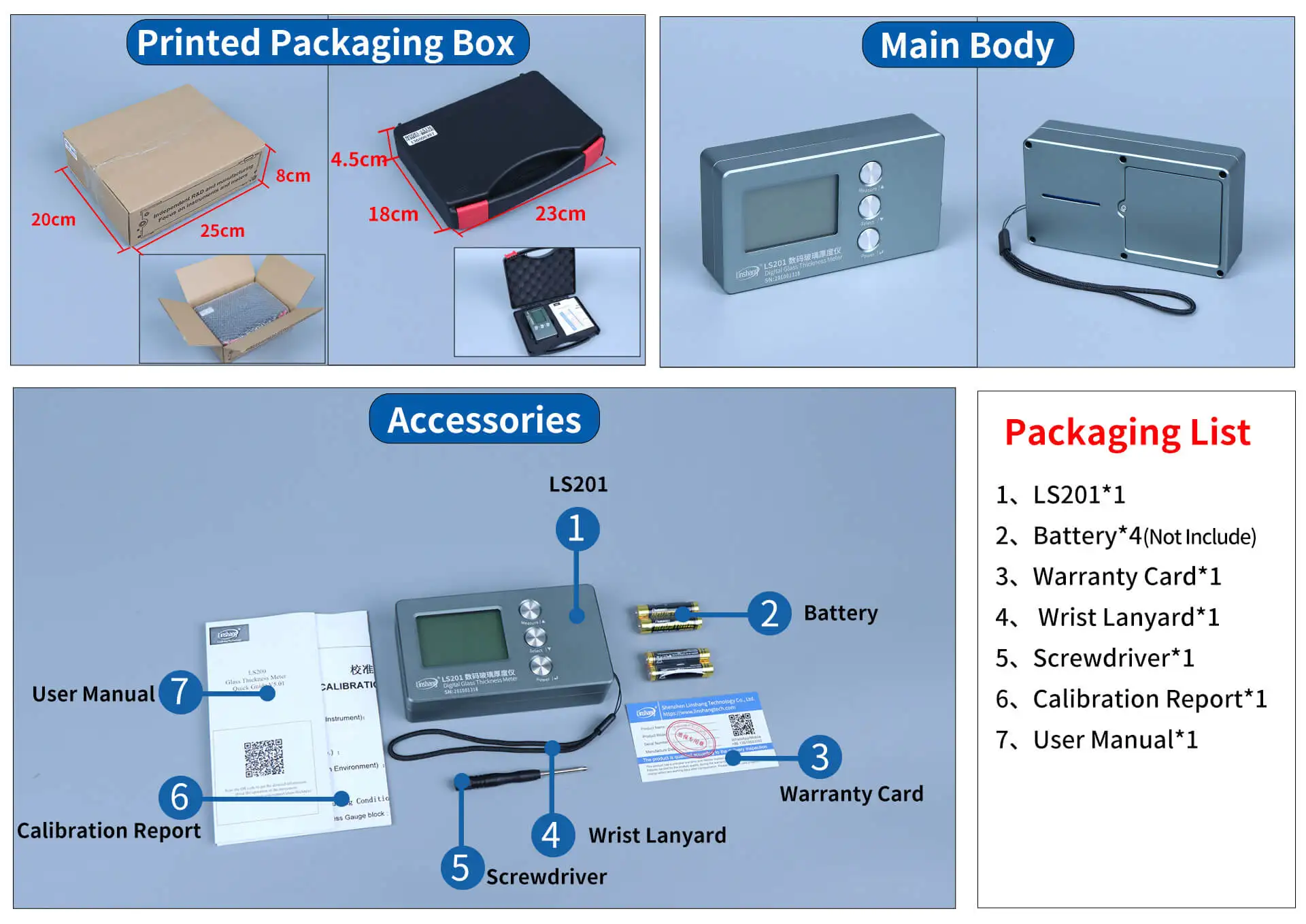 Linshang LS201 Glass Thickness Gauge One-side Measurement Windows Curtain Wall Digital Reading ...