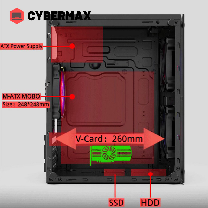YGT Y-288 Gaming PC Case With 2Pcs Fan Tempered Glass Micro ATX Desktop ...