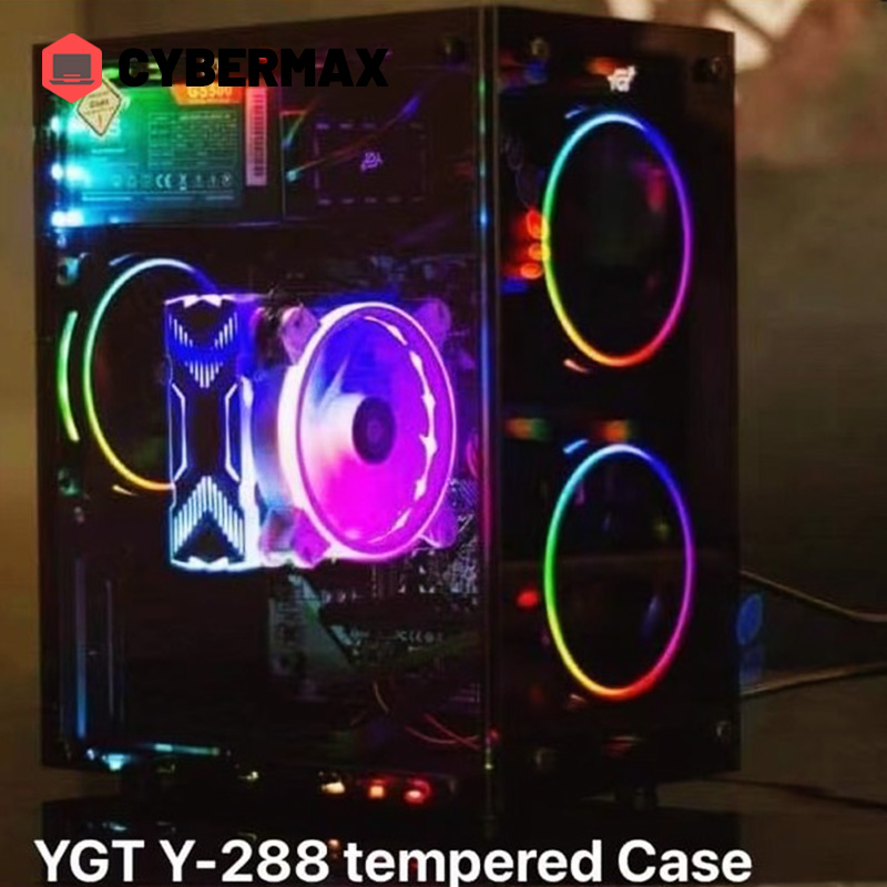 YGT Y-288 Gaming PC Case With 2Pcs Fan Tempered Glass Micro ATX Desktop ...