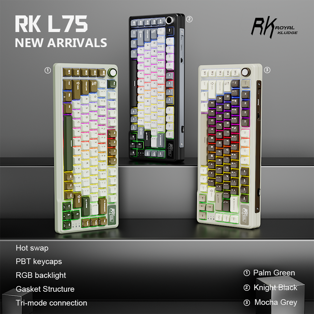 Royal Kludge RK L75 Knight Black 85 Key Diy Tri-Mode RGB Wired ...