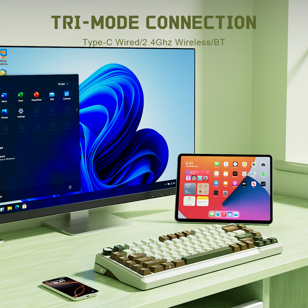 Royal Kludge RK L75 Mocha Grey 85 Key Diy Tri-Mode RGB Wired Bluetooth ...