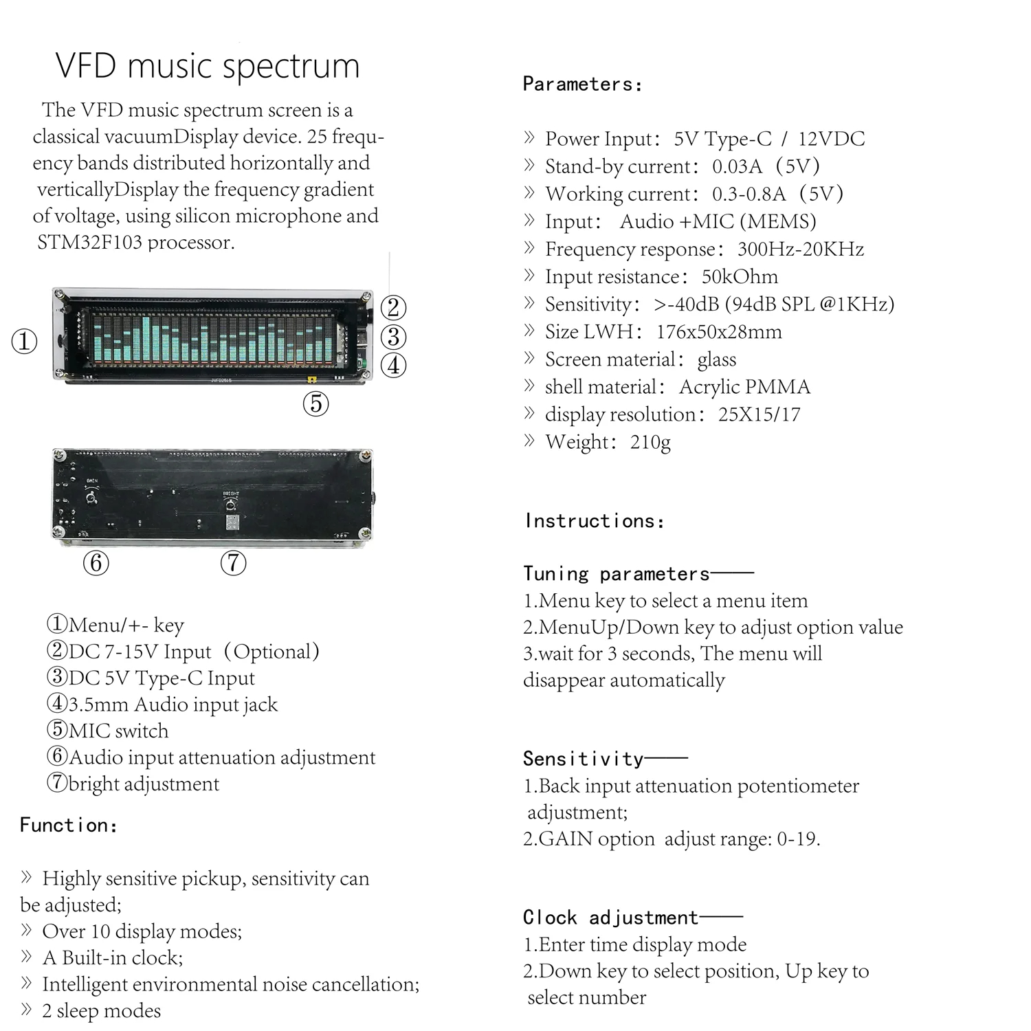 VFD Music Spectrum CLOCK Display Level Indicator rhythm Analyzer Audio ...