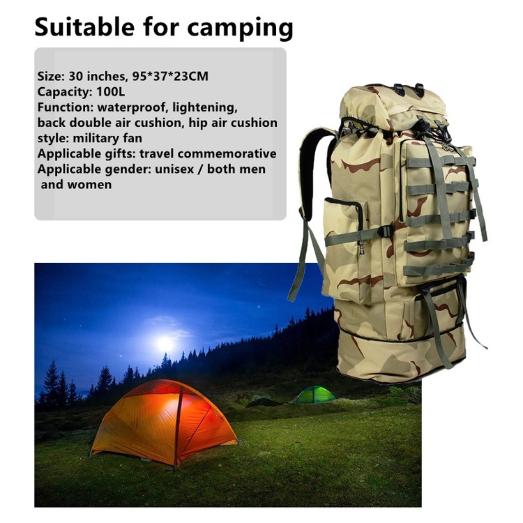 Hiking Backpack 100L Waterproof Outdoor Sport Camping Bag Travel ...