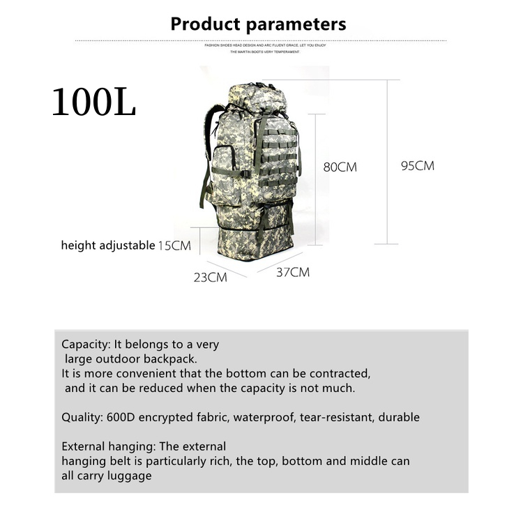 Hiking Backpack 100L Waterproof Outdoor Sport Camping Bag Travel ...