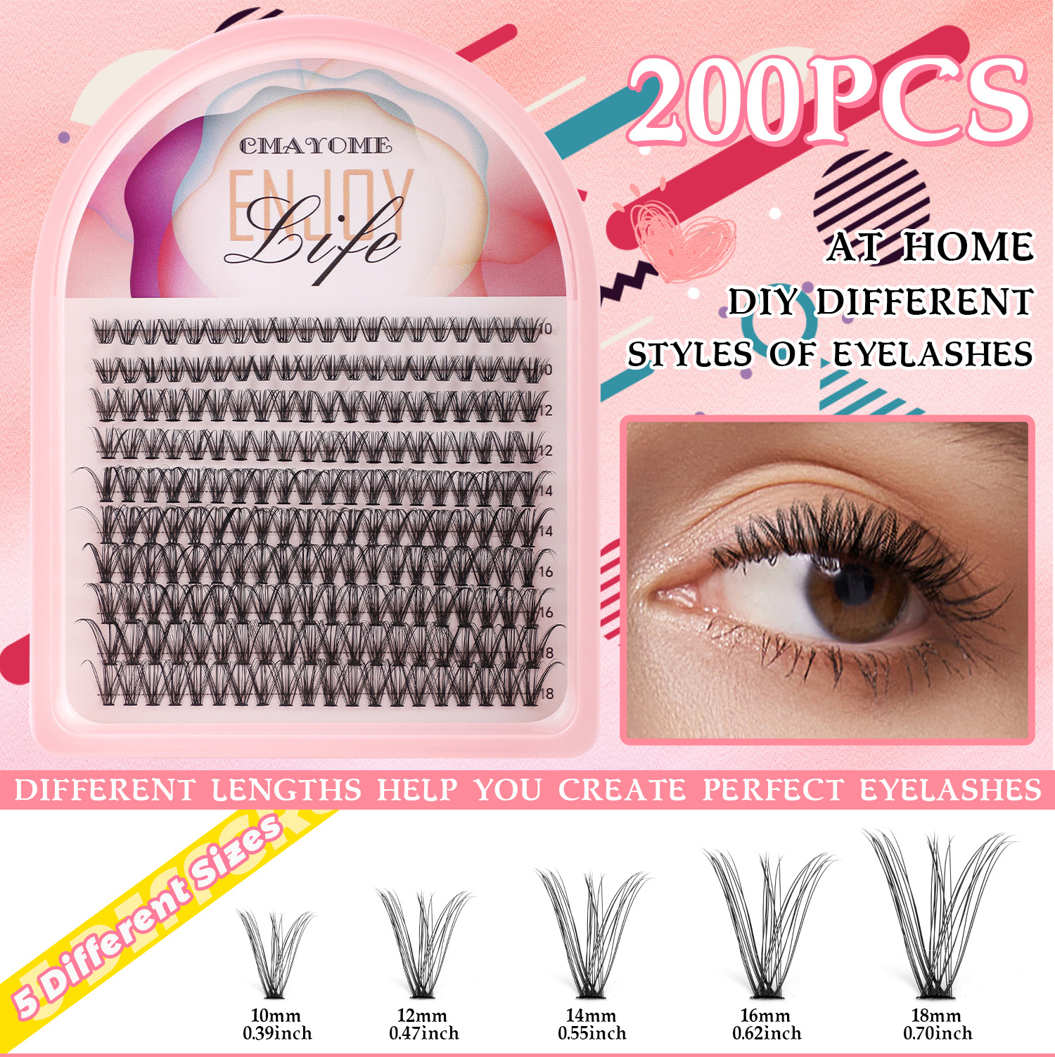 200 Clusters False Eyelash Extension Kit Mixed Lengths 30+40+50+60+80 ...