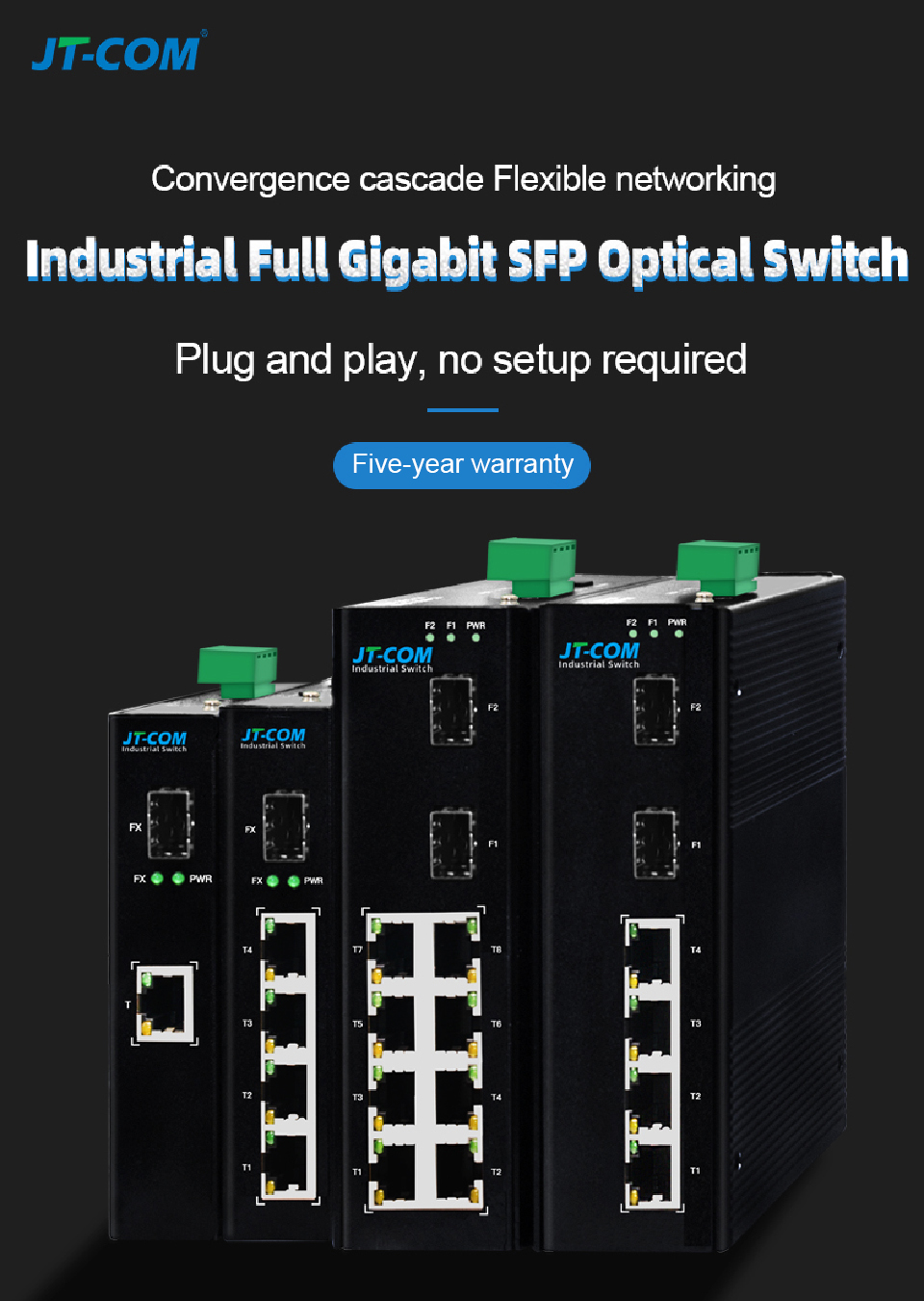 JT-COM Gigabit 1/4/5/8/16 port Ruggedized Switch Industrial 1/2 SFP And ...