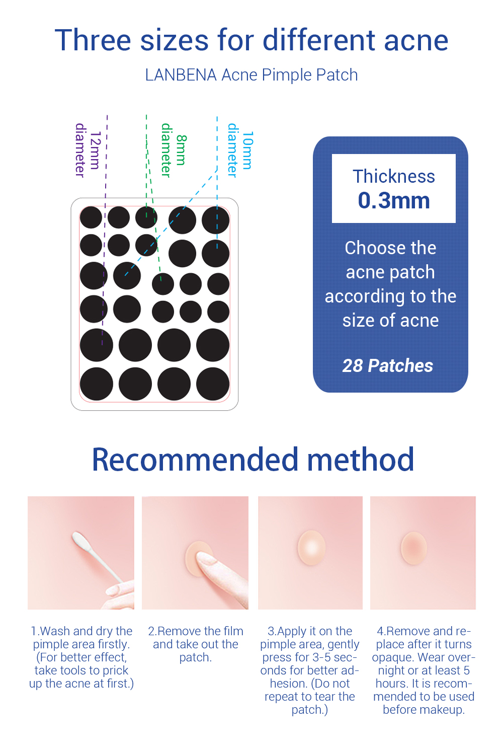 LANBENA Acne Patch Pimple Treatment Night Use Acne Removal in 12H Acne ...