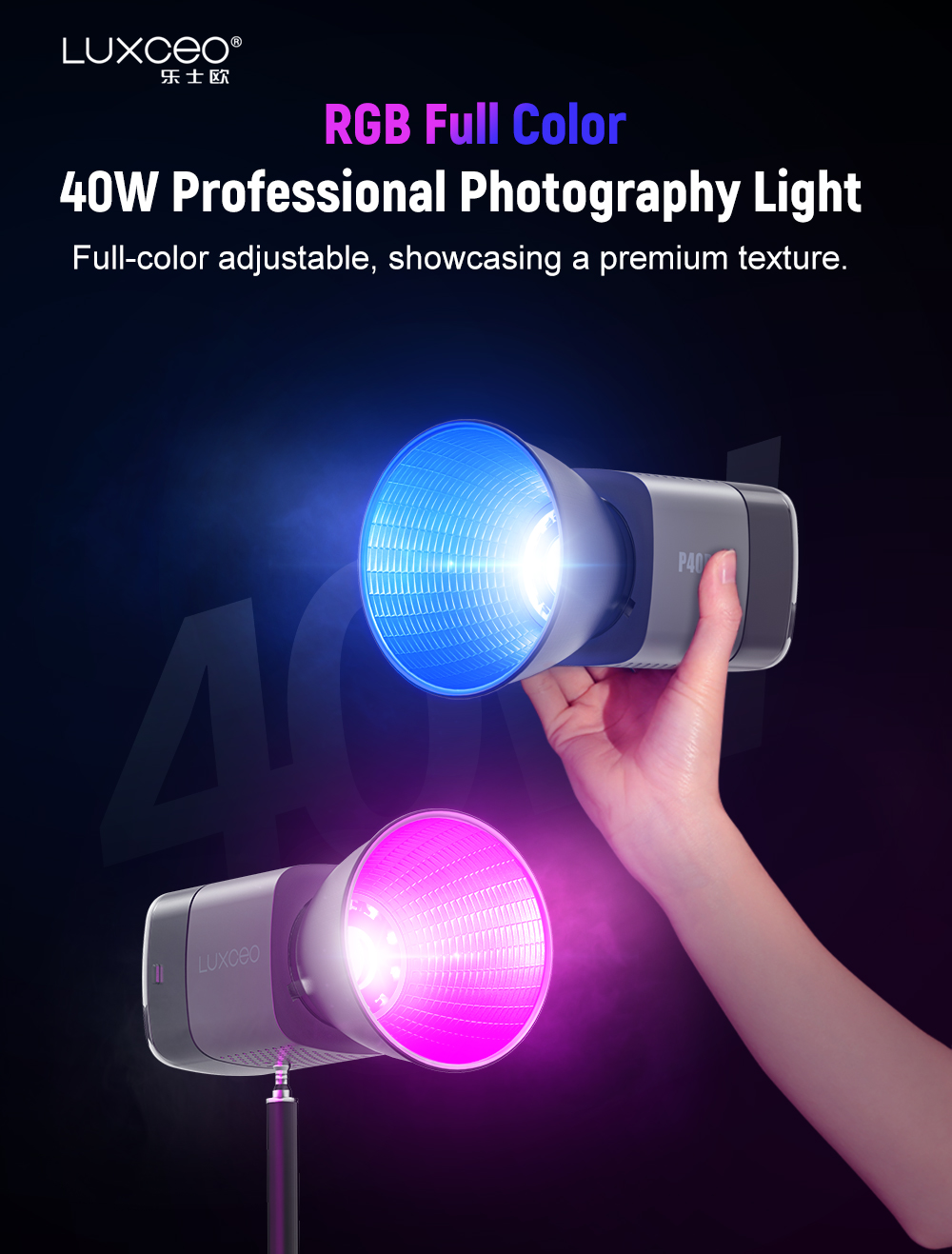 LUXCEO P40W RGB / Bi-Color Fill Light Photography Video Light 2500 ...