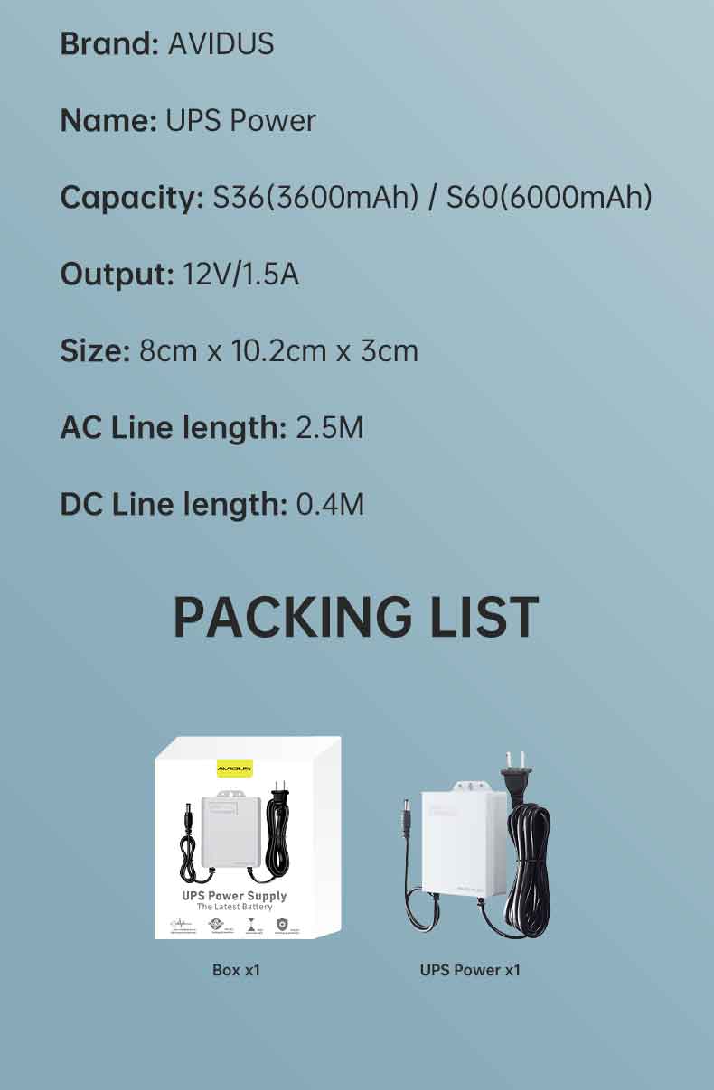 AVIDUS 12V 1.5A True 7800mAh Mini UPS Battery Backup for WiFi Router ...